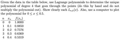 solved given the data in the table below use lagrange