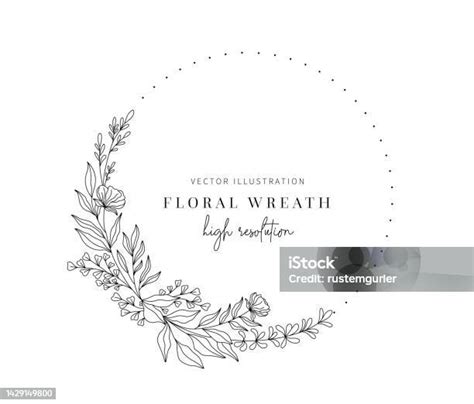 손으로 그린 꽃 화환 청첩장을위한 나뭇잎이있는 꽃 화환 꽃 식물에 대한 스톡 벡터 아트 및 기타 이미지 꽃 식물 원형 꽃무늬 Istock