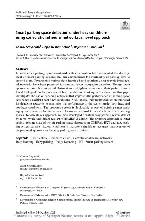 Smart Parking Space Detection Under Hazy Conditions Using Convolutional Neural Networks A Novel