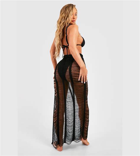 Buy Boohoo Ladder Crochet Knit Beach Maxi Skirt In Black 6thstreet Qatar