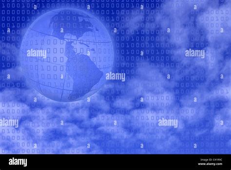 Digital Background Binary Code Over Sky And Globe Stock Photo Alamy