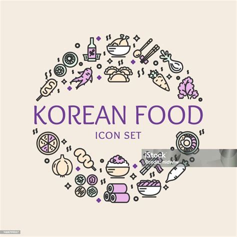 Korean Food Sign Round Design Template Color Thin Line Icon Banner Vector Stock Illustration