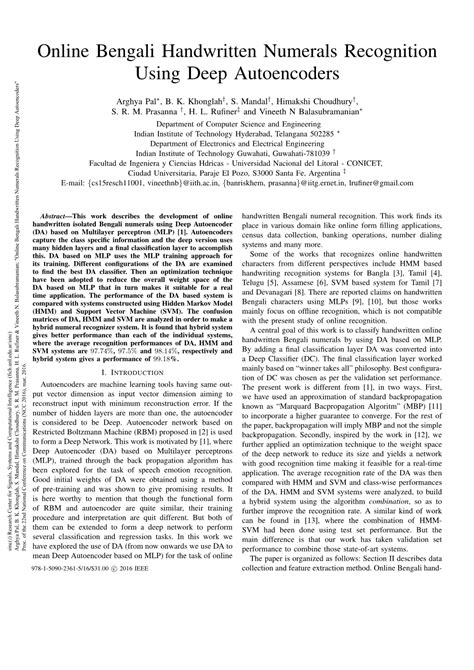 Online Bengali Handwritten Numerals Recognition Using Deep Autoencoders DocsLib
