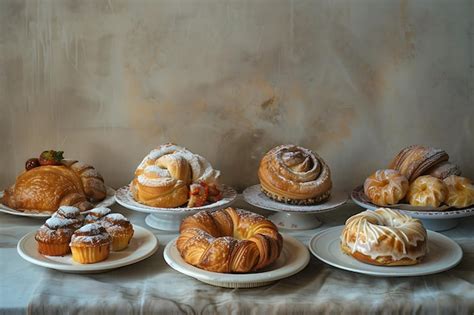 Premium Photo Assortment Pastries Artfully Arranged