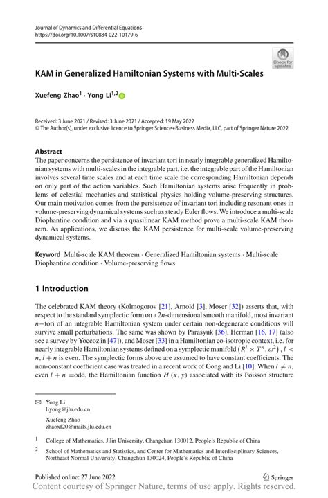 Kam In Generalized Hamiltonian Systems With Multi Scales Request Pdf