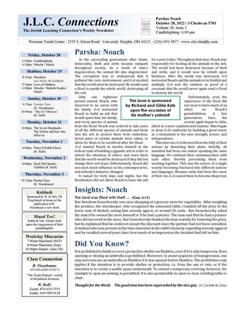 Connections Parshas Noach 5783 Jewish Learning Connection