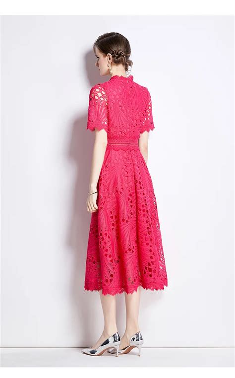 Droma High Grade Lace Women Summer Hook Embroidery Fashion Summer Dress Elegant Casual