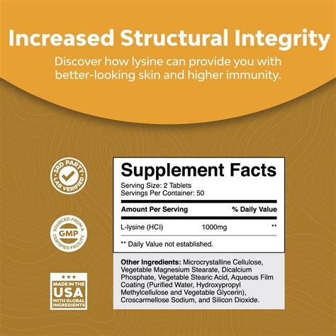 L Lysine 1000mg Nutritional Supplement Essential Amino Acid For Eye