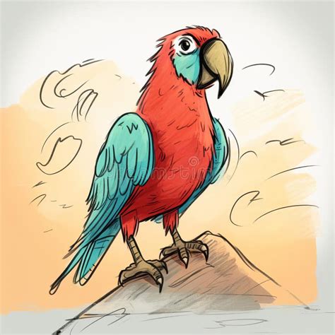 Poorly Drawn Cartoon Sketch Of A Full Body Parrot Stock Illustration