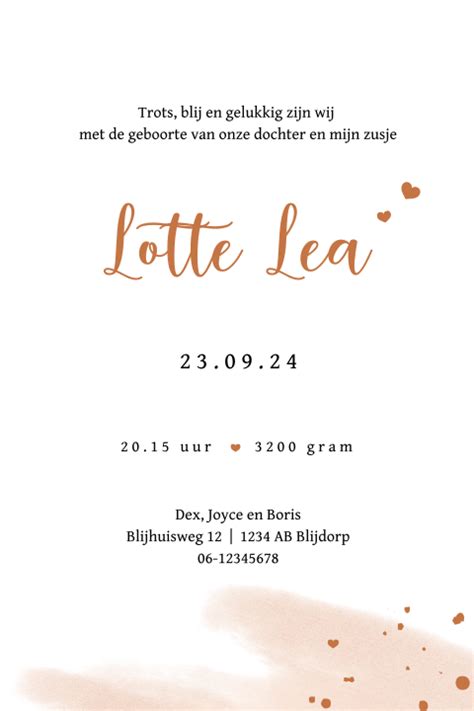 Hip Koperfolie Babykaartje Met Watercolour En Verfspetters