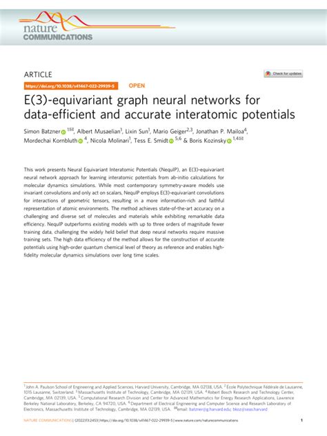 E 3 Equivariant Graph Neural Networks For Data Ef Ficient And Accurate Interatomic