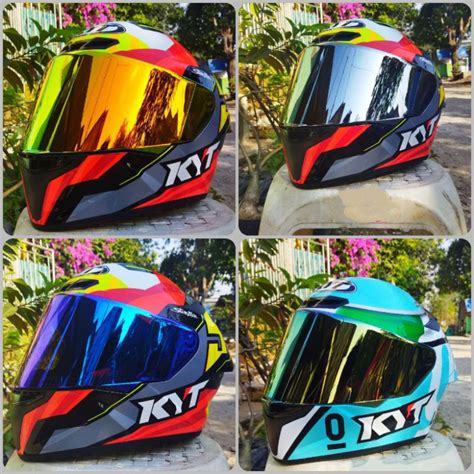 Jual Kaca Flat Visor Helm Kyt Tt Course Iridium Blue Red Gold Silver