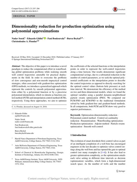 Dimensionality Reduction For Production Optimization Using Polynomial