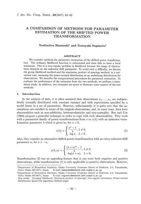Pdf A Comparison Of Methods For Parameter Estimation Of The Shifted Power Transformation