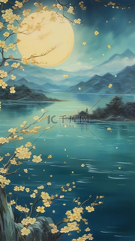 国风中秋海上生明月插画图片 千库网