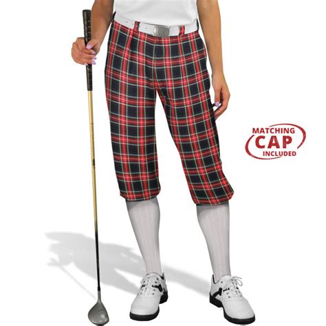 Ladies Cotton Plaid Golf Knickers Par 5 Khaki Stewart