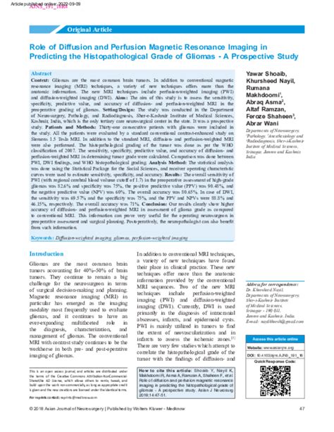 Pdf Role Of Diffusion And Perfusion Magnetic Resonance Imaging In
