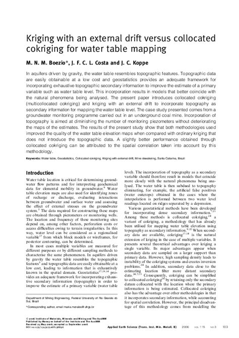 Pdf Kriging With An External Drift Versus Collocated Cokriging For Water Table Mapping