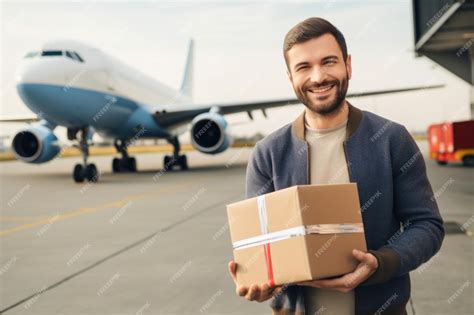 Premium Ai Image Delivery Man Delivering A Parcel Box To Customer By