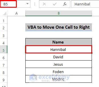 Move One Cell To Right Using Vba In Excel Methods Exceldemy