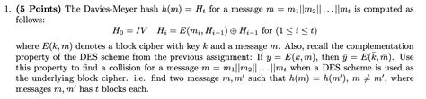 Solved 5 Points The Davies Meyer Hash Hmht For A