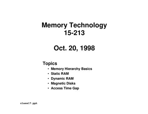Memory Technology Lecture Slide Computer Science Docsity