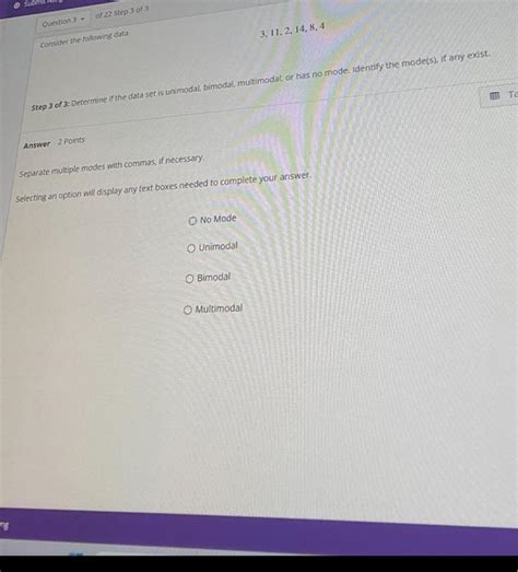 Solved Step 3 Of 3 Determine If The Data Set Is Unimodal