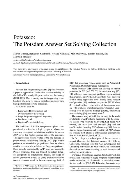 potassco the potsdam answer set solving collection potassco the