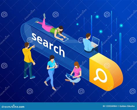 isometric search bar modern concept search engine optimization and web