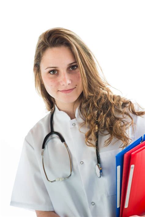 Retrato Aislado De Un Estudiante De Medicina De La Chica Joven Imagen