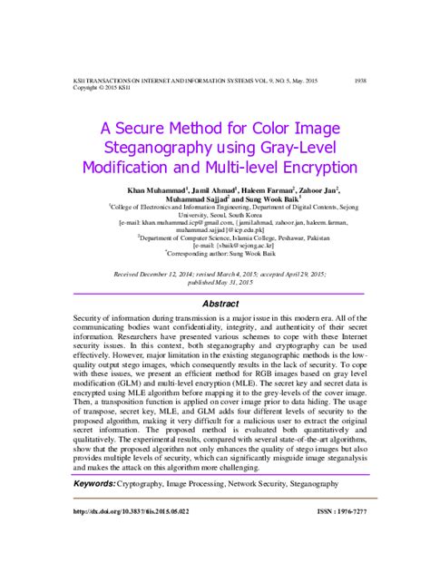 Pdf A Secure Method For Color Image Steganography Using Gray Level