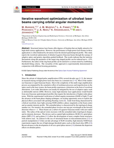 Pdf Wavefront Uniformity Optimization Of Laguerre Gaussian Ultrafast