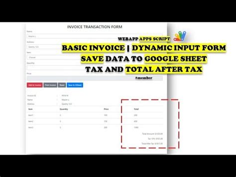 WebApp Apps Script INVOICE Dynamic Input Save To Google Sheet