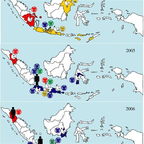 Spread And Evolution Of H5n1 Viruses In Indonesia The Colored Areas