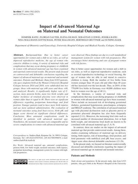 Pdf Impact Of Advanced Maternal Age On Maternal And Neonatal Outcomes