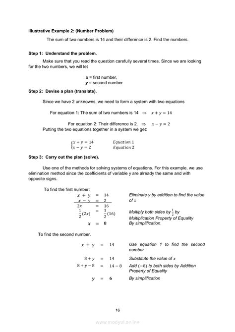 Math 8 Module 16 Solving Systems Of Linear Equations In Two Variables