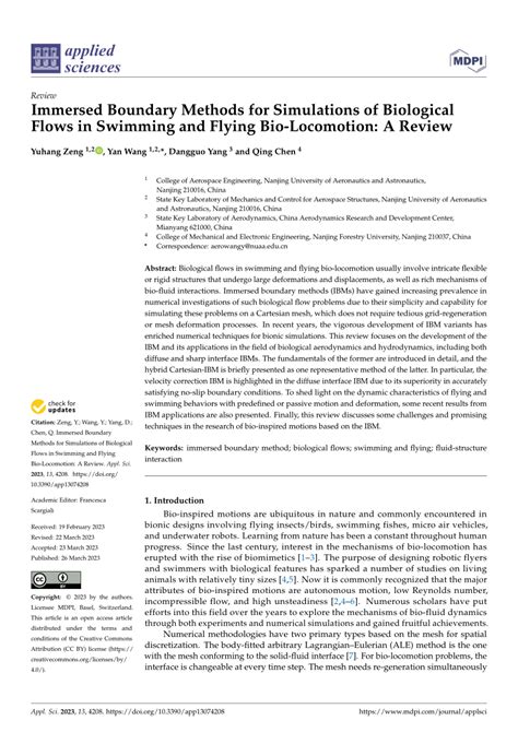 Pdf Immersed Boundary Methods For Simulations Of Biological Flows In Swimming And Flying Bio