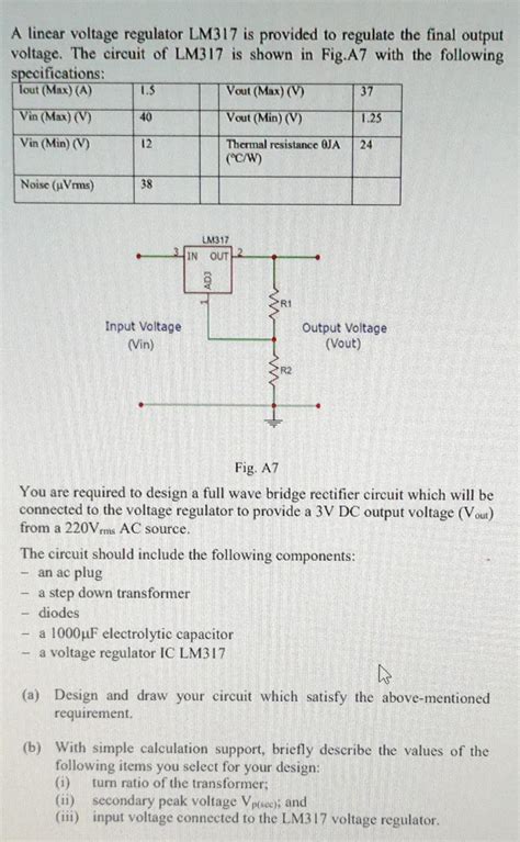 Solved A Linear Voltage Regulator LM317 Is Provided To Chegg Com
