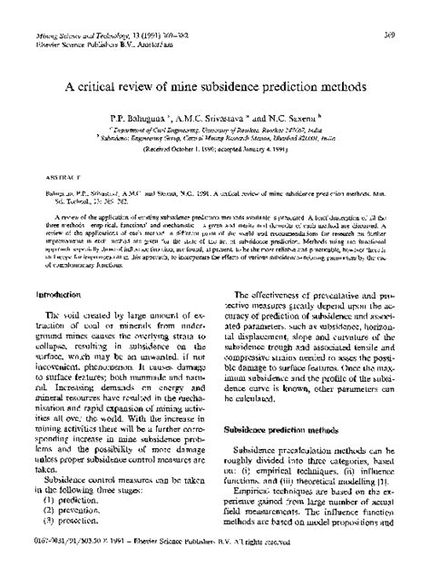 Pdf Critical Review Of Mine Subsidence Prediction Methods