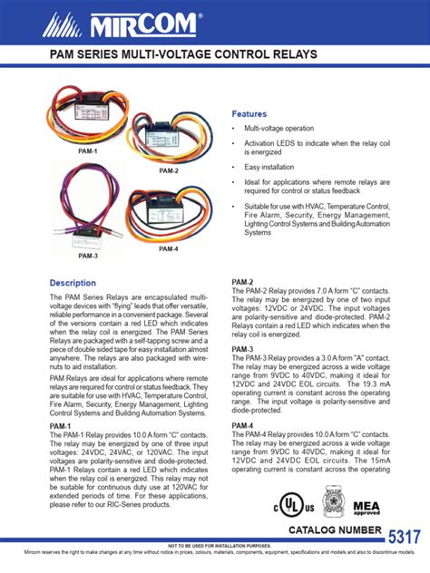 Mircom Pam Multi Voltage Relay Pdf Relay Electrical Components