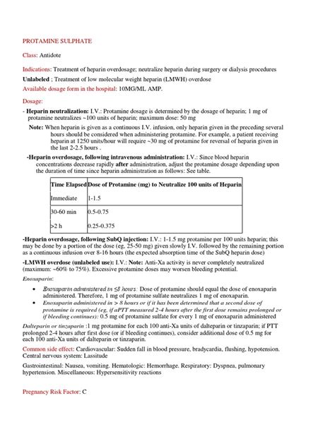 Protamine Sulphate Pdf Dose Biochemistry Chemistry