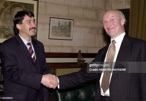 Dr Janos Ader Speaker Of The Hungarian Parliament Is Greeted At The