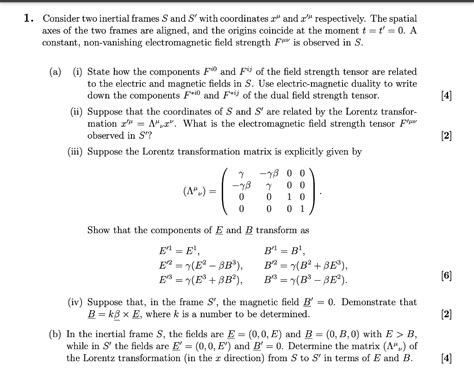 solved 1 consider two inertial frames s and s with