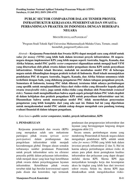 PDF Public Sector Comparator Dalam Tender Proyek Infrastruktur