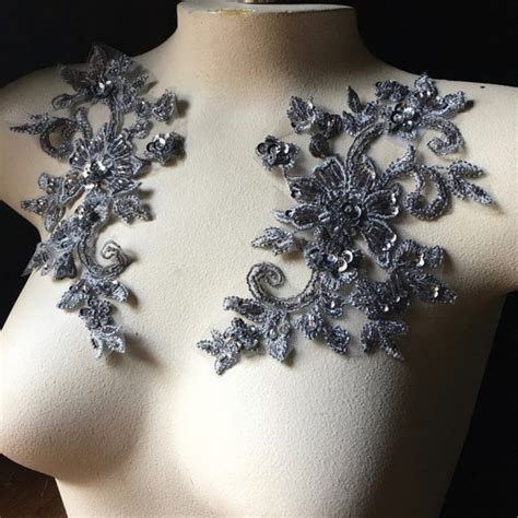 BRIGHT Silver Beaded Lace Applique Pair For Lyrical Dance Etsy