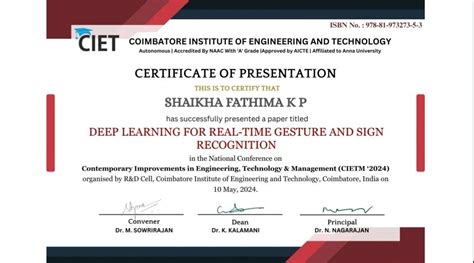 Shaikha Fathima On Linkedin Deeplearning Gesturerecognition Signrecognition Cietm2024