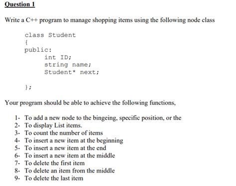 Solved Question Write A C Program To Manage Shopping Chegg