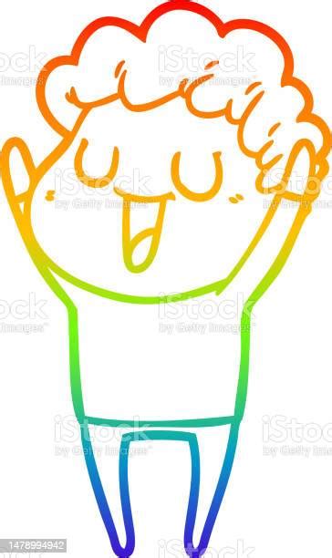 Dessin Au Trait Dégradé Arcenciel Dun Homme De Dessin Animé Riant