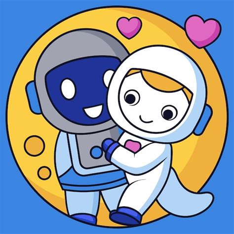 Cute Couple Astronaut Hug On The Moon Cartoon Vector Icon Illustration
