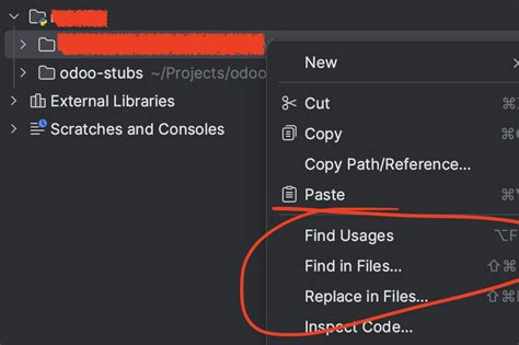 Missing Search Replace Context Menus Issue Odoo Ide Pycharm